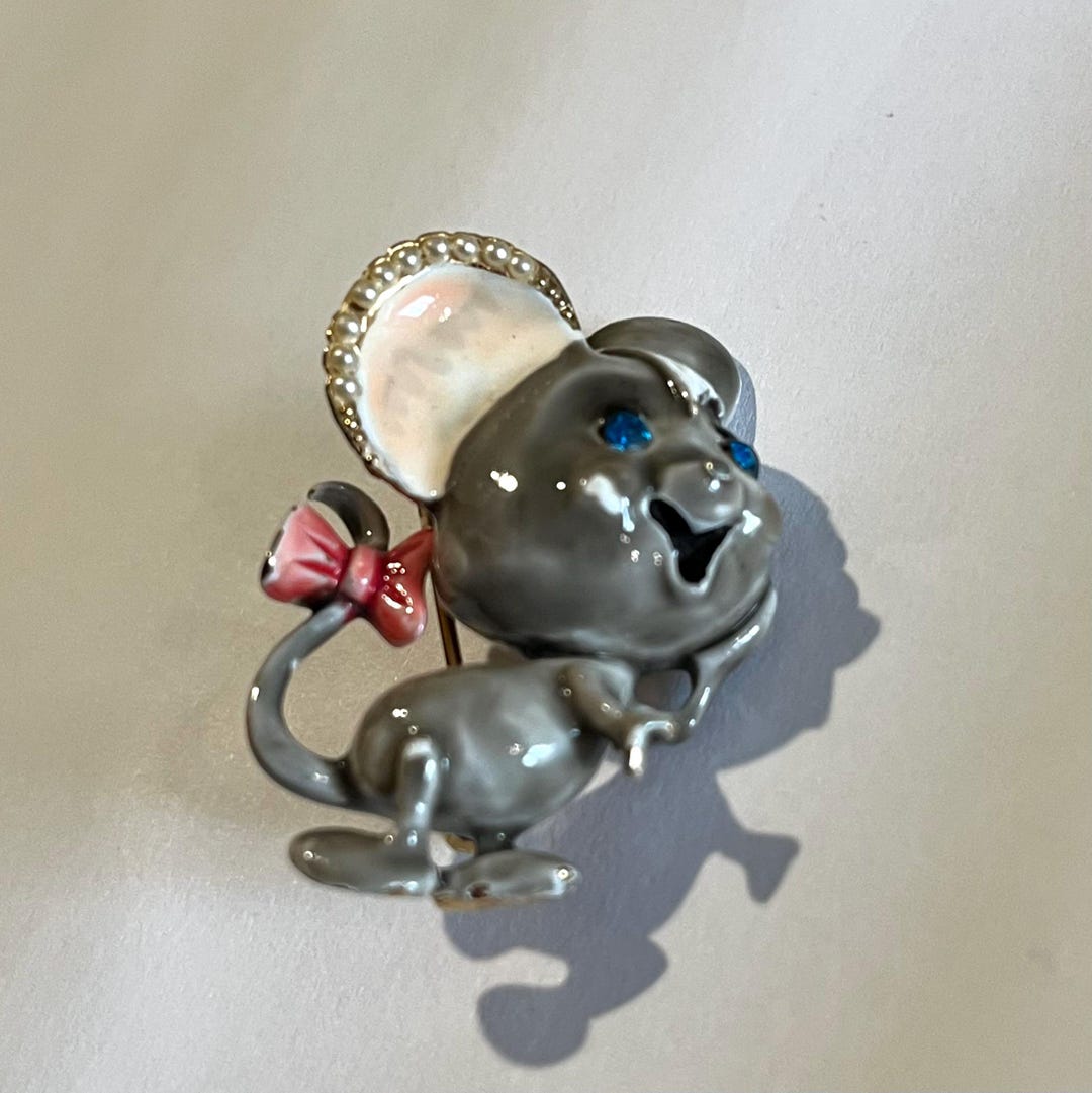 Har Cartoon Character Mouse Enamel With Green Rhinestone Eyes and ...