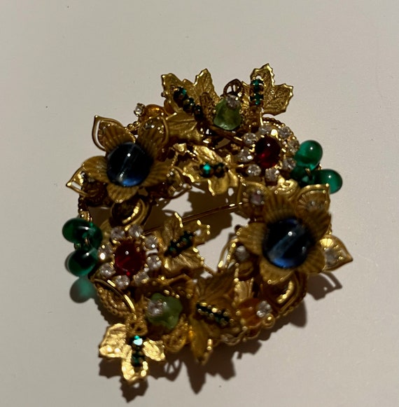 Miriam Haskell Glass Wired Flower Wreath Brooch Gem