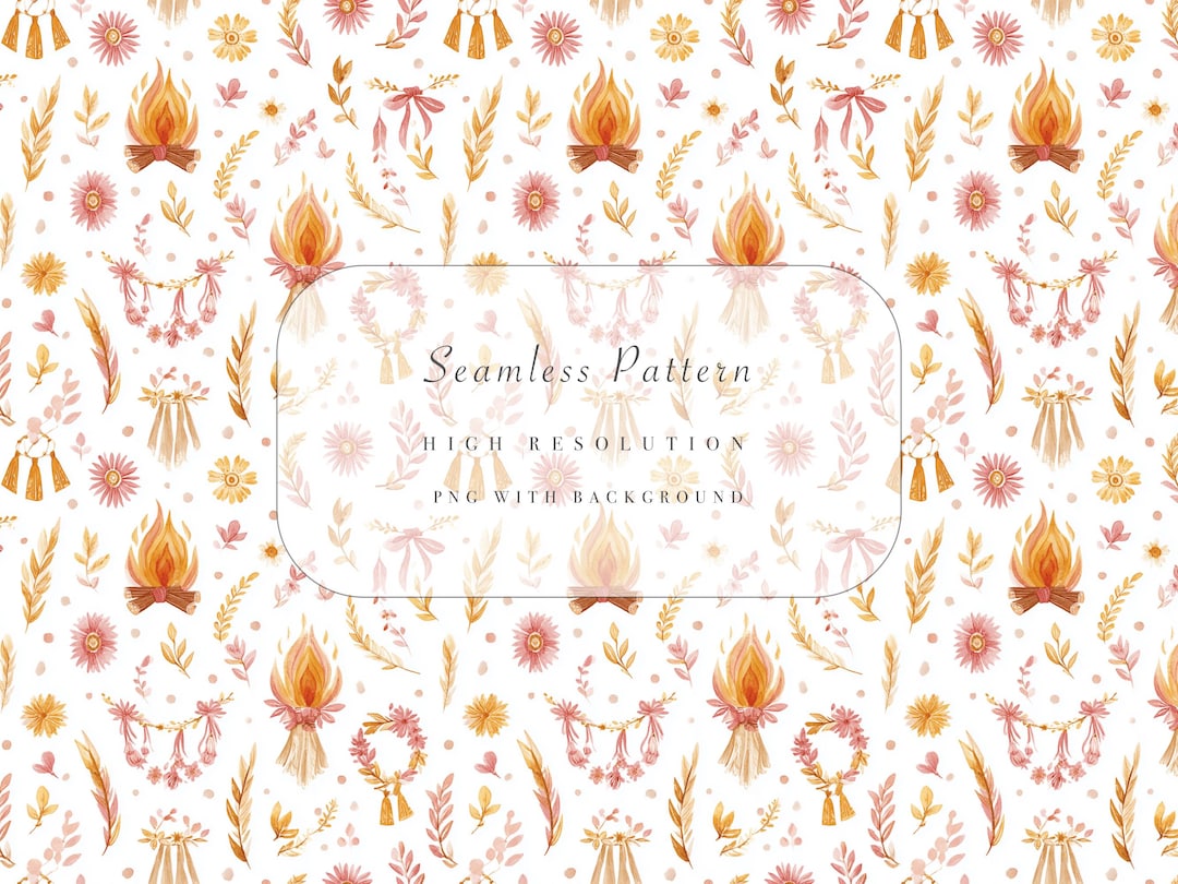 Beltane Seamless Pattern, Pagan Paper, Witchy Fire Floral, Book of ...