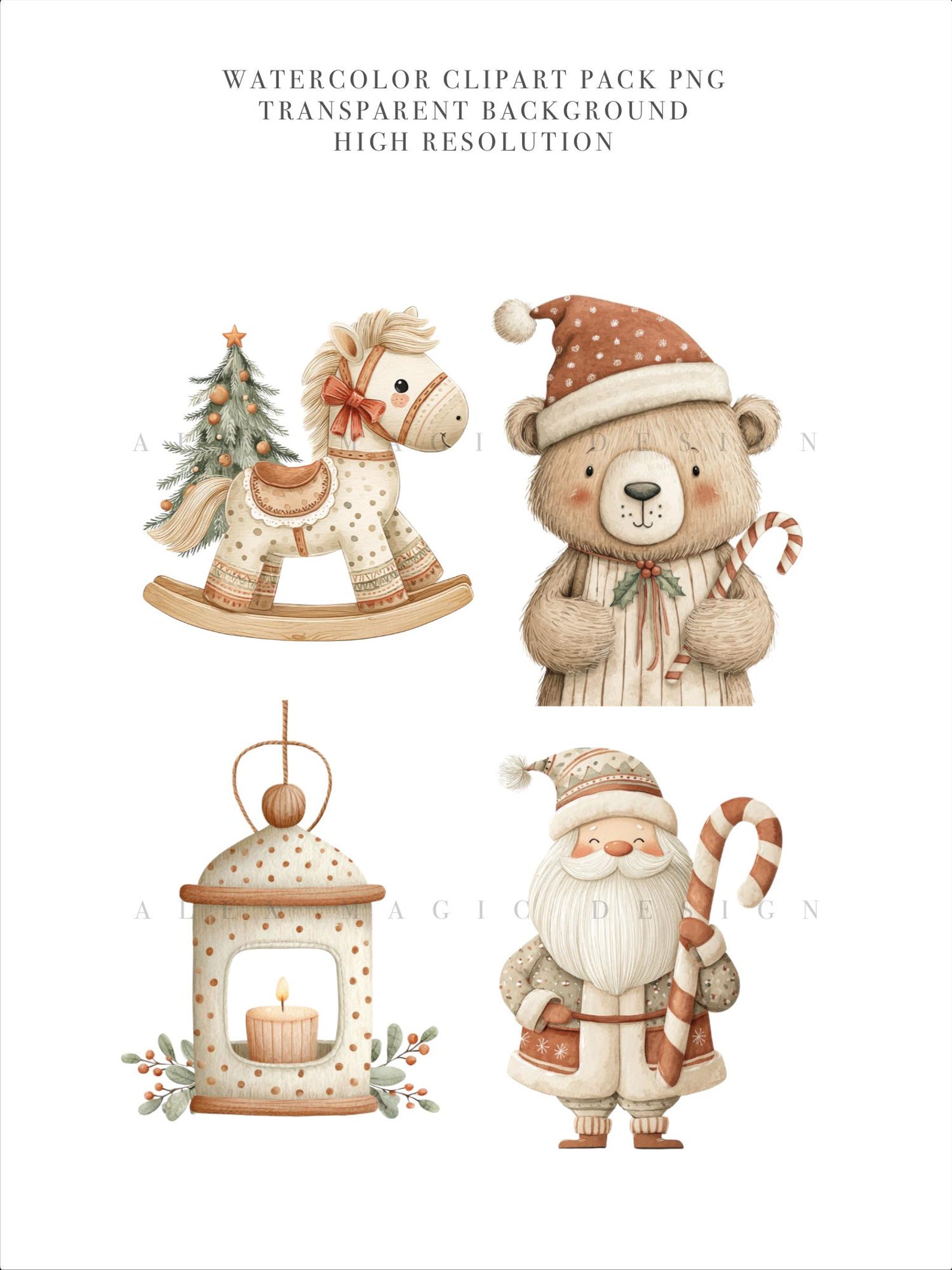 Cozy White Christmas Clipart Set, Pastel Holiday PNG, Cute Santa Bear ...