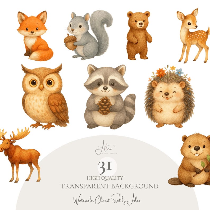 Forest Animals Clipart Set, Woodland Creatures PNG, Cute Forest Animal ...