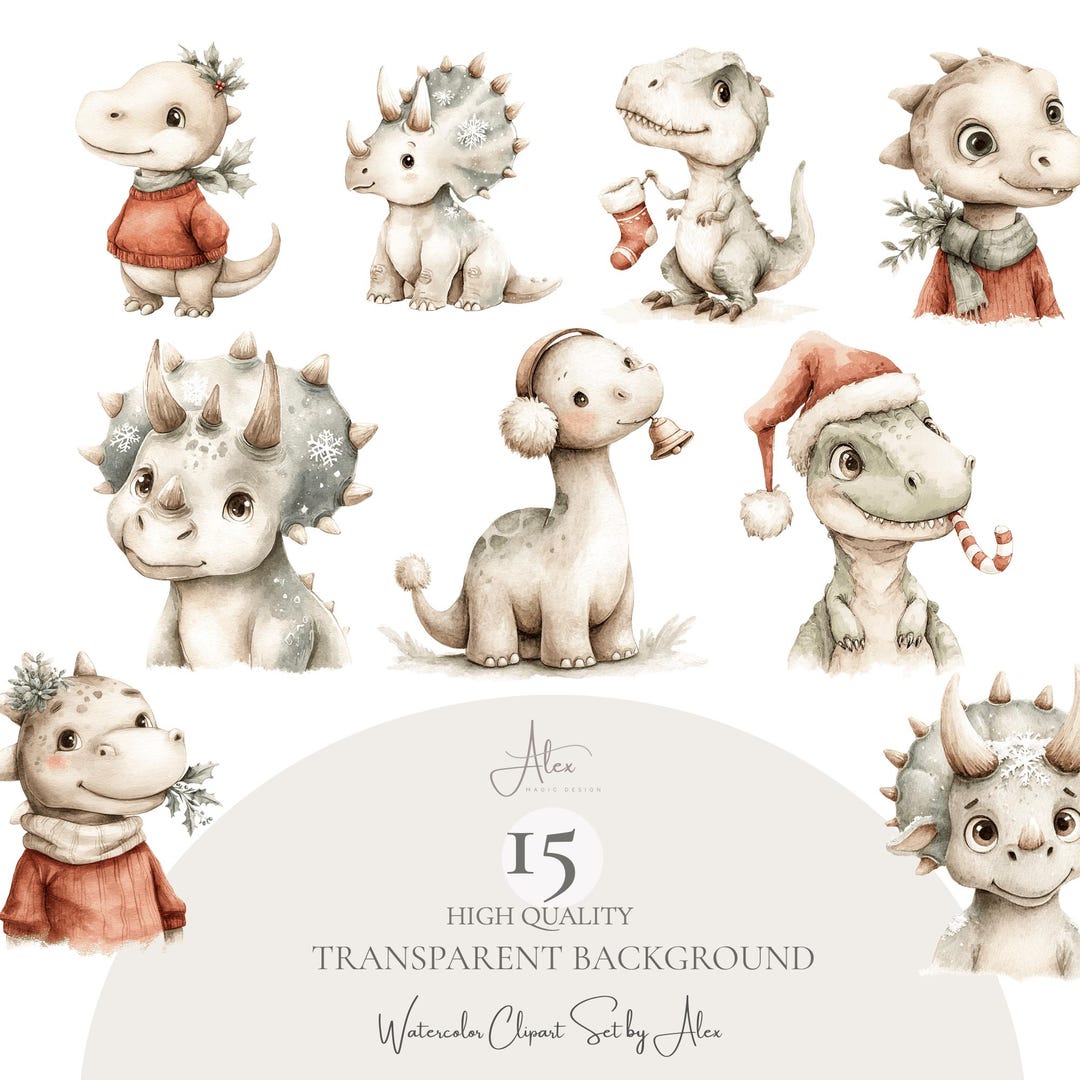 Christmas Dino Clipart, Cute Dinosaur PNG, Winter Holiday Clipart, Xmas ...