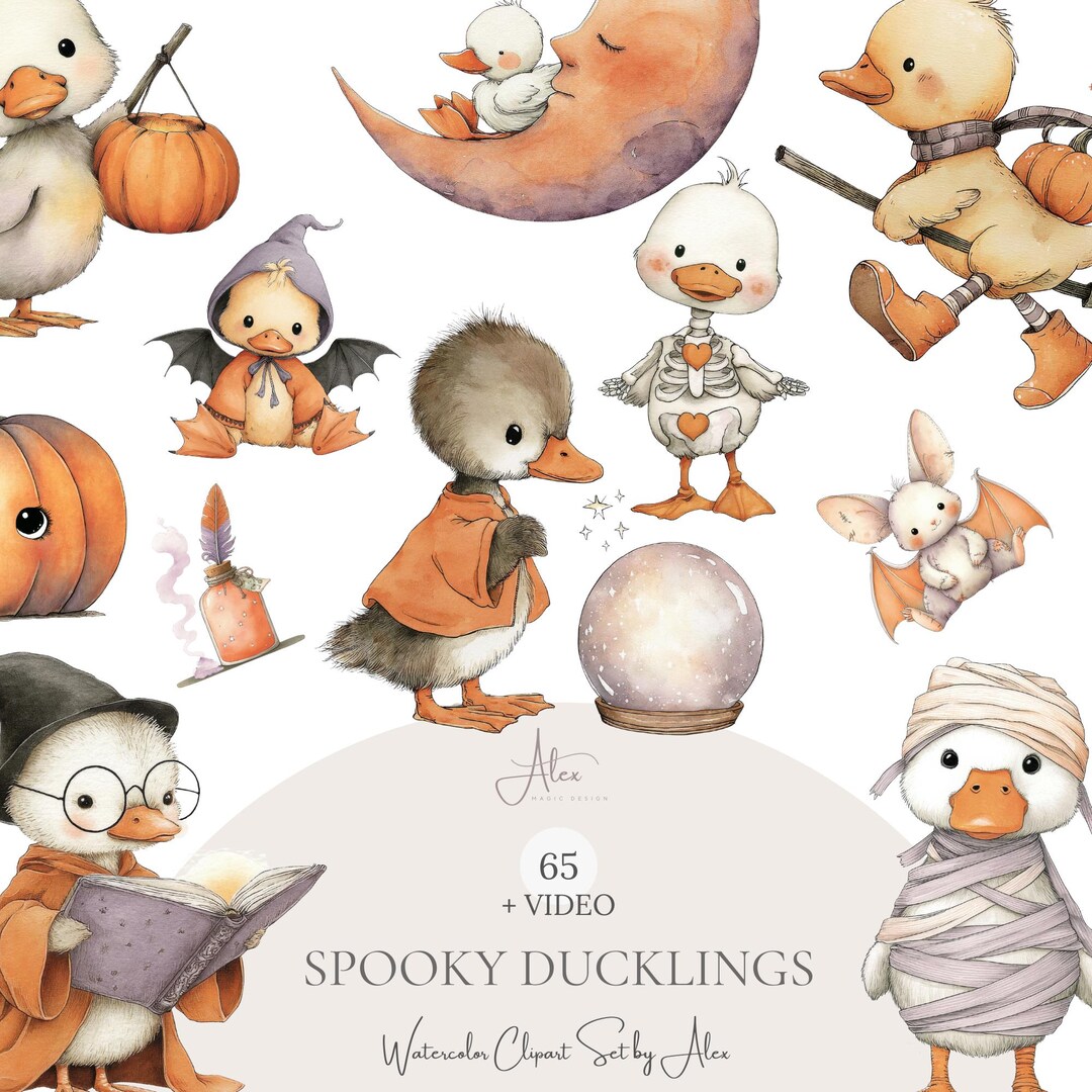 65 Halloween Duck Clipart + Bonus Video – Cute Pumpkin Costumes, Witch ...