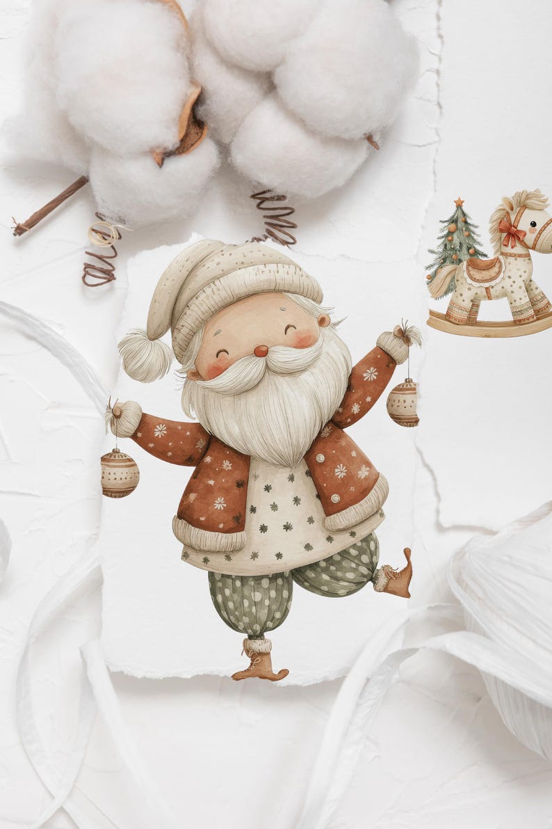 Cozy White Christmas Clipart Set, Pastel Holiday PNG, Cute Santa Bear ...