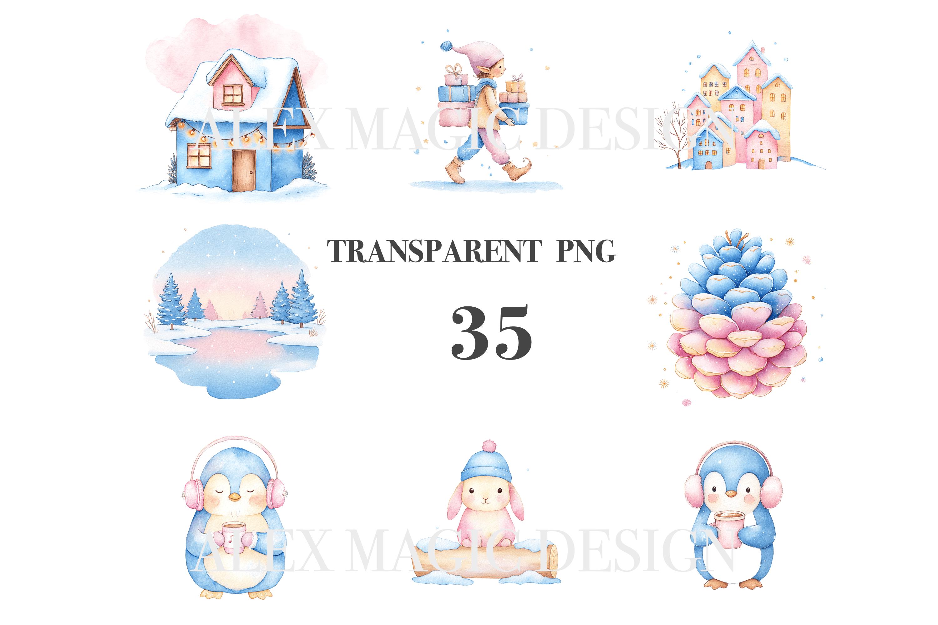 Winter Clipart Set, Cute Winter Penguin Clipart, Cozy Winter House PNG ...