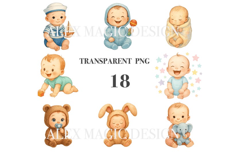 Baby Clipart Set, Cute Baby Boy Clipart PNG, Baby Shower Clipart ...