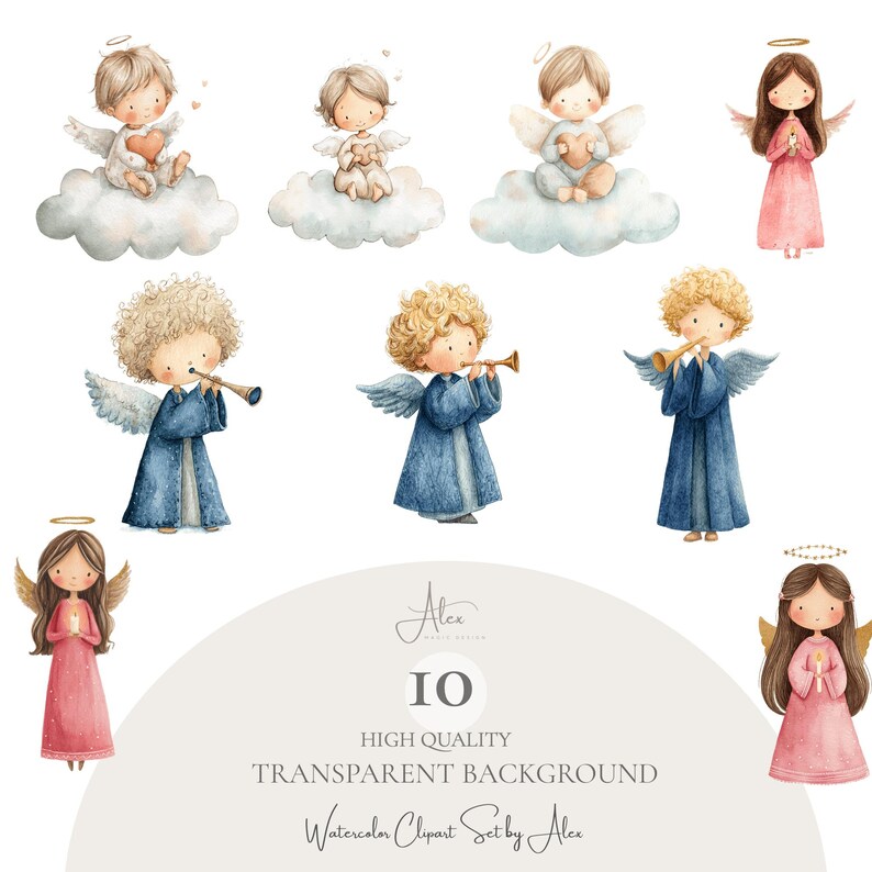 Christmas Angels Clipart Set, Cute Angel PNG Bundle, Holiday Angel ...
