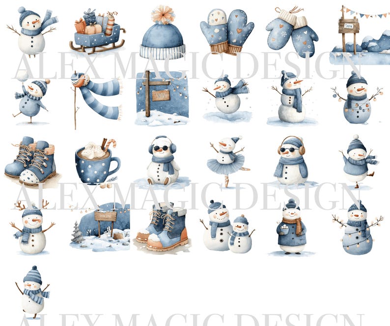25 Snowman Clipart PNG + Video, Cute Watercolor Snowmen & Winter ...
