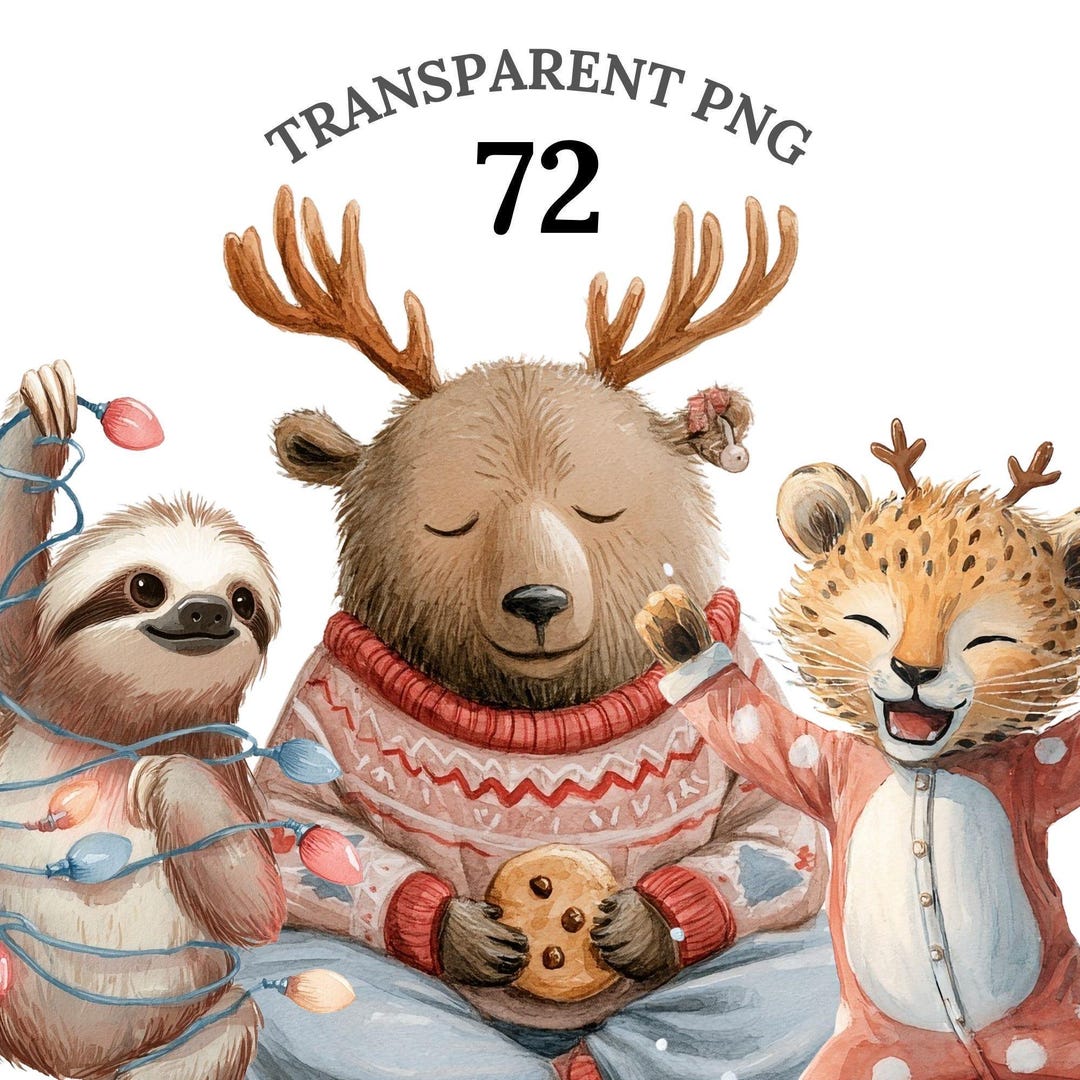 72 PNG Watercolor Christmas Animal Clipart, Festive Clip Art, Winter ...