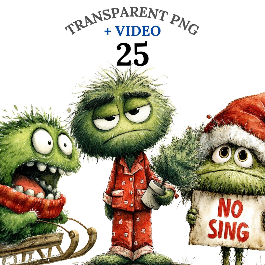 25 Grumpy Green Christmas Clipart Set, Funny Grumpy Christmas Pngs ...