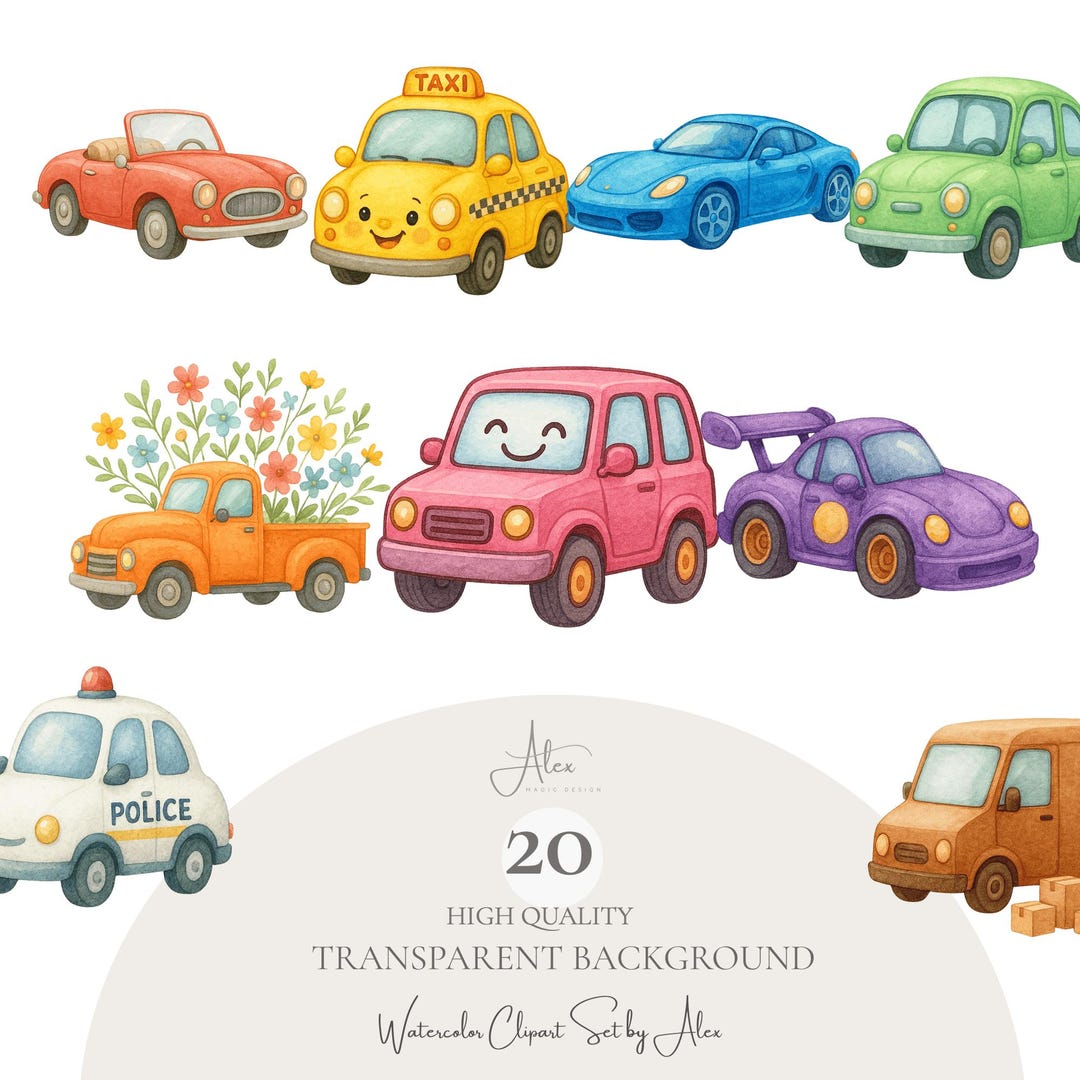 Car Clipart Set, Cute Car PNG, Retro and Racing Car Clipart, Truck and ...