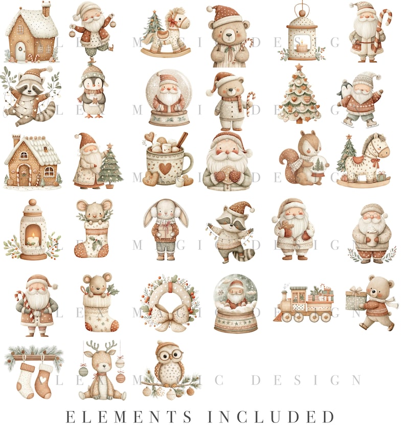 Cozy White Christmas Clipart Set, Pastel Holiday PNG, Cute Santa Bear ...