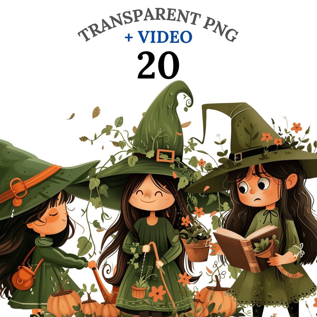 20 Little Green Witch Clipart PNG, Forest Herbal Wiccan Witch Clipart ...