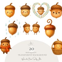 Acorn Clipart, Watercolor Autumn Leaves, Oak Fall Clipart, Digital ...