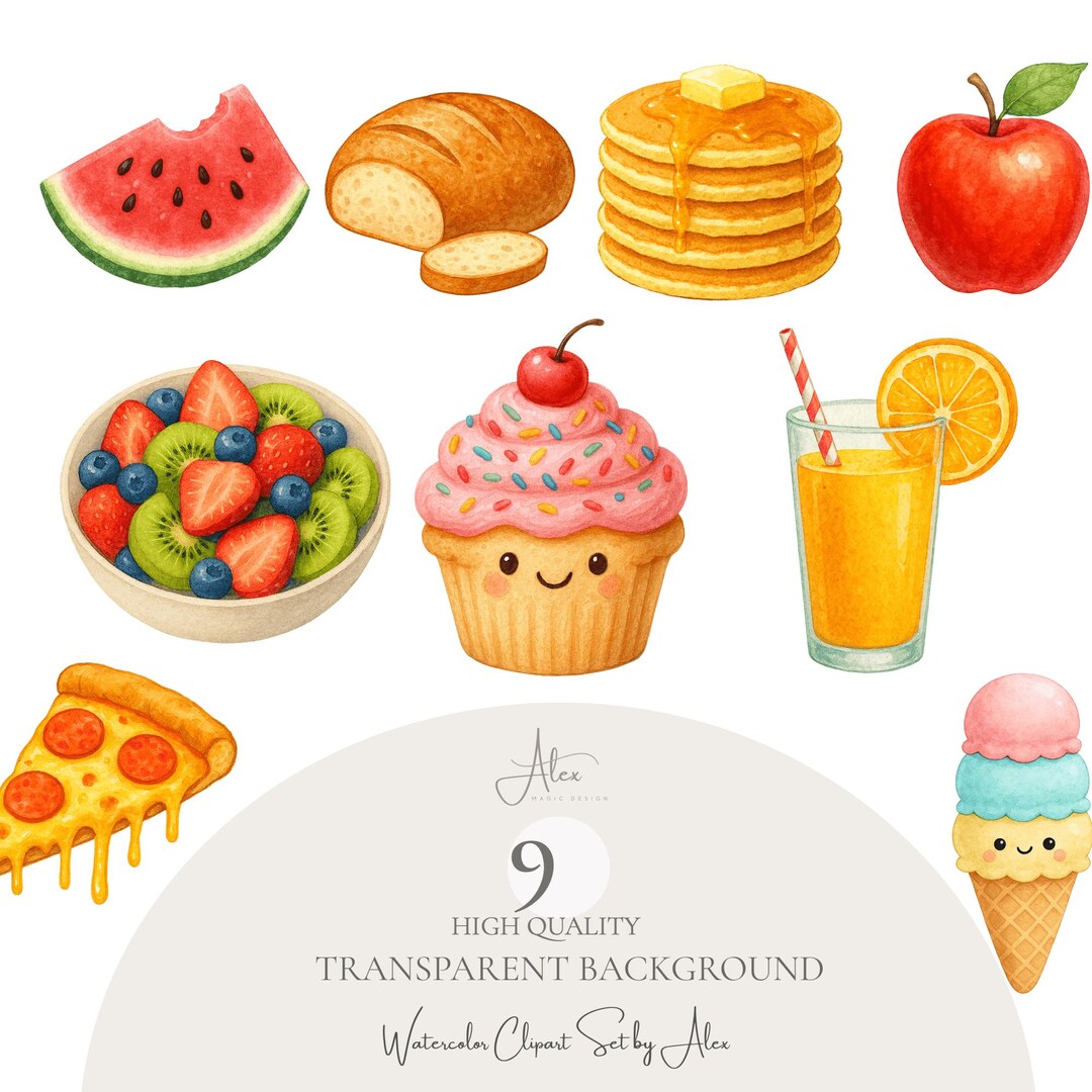 Cute Food Clipart Bundle, Fruit and Dessert Pngs, Fast Download ...