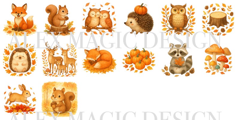 Autumn Forest Clipart Animals PNG Set, Fall Woodland Fox Owl Deer ...