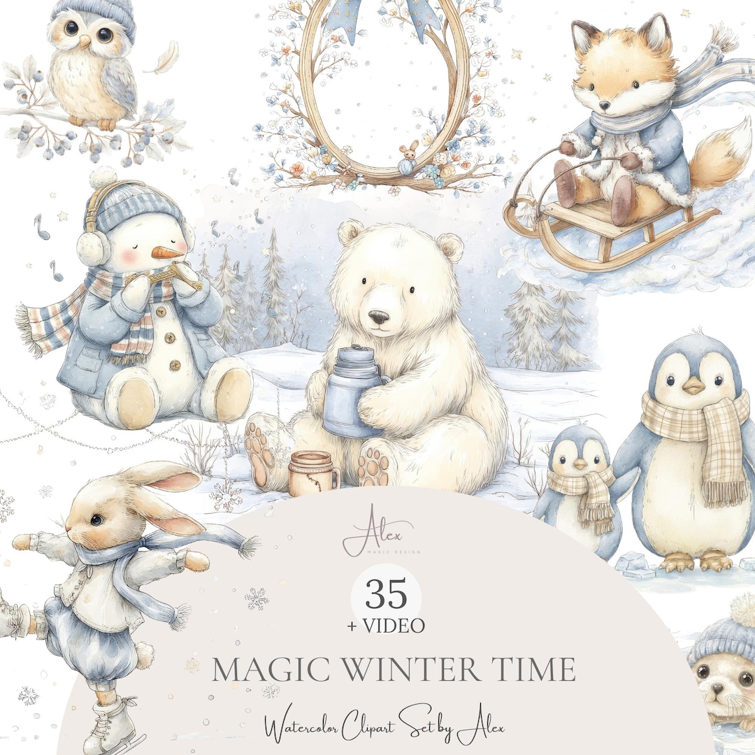 35 Winter Animals Clipart PNG + Video, Cozy Winter Snowman Wonderland ...