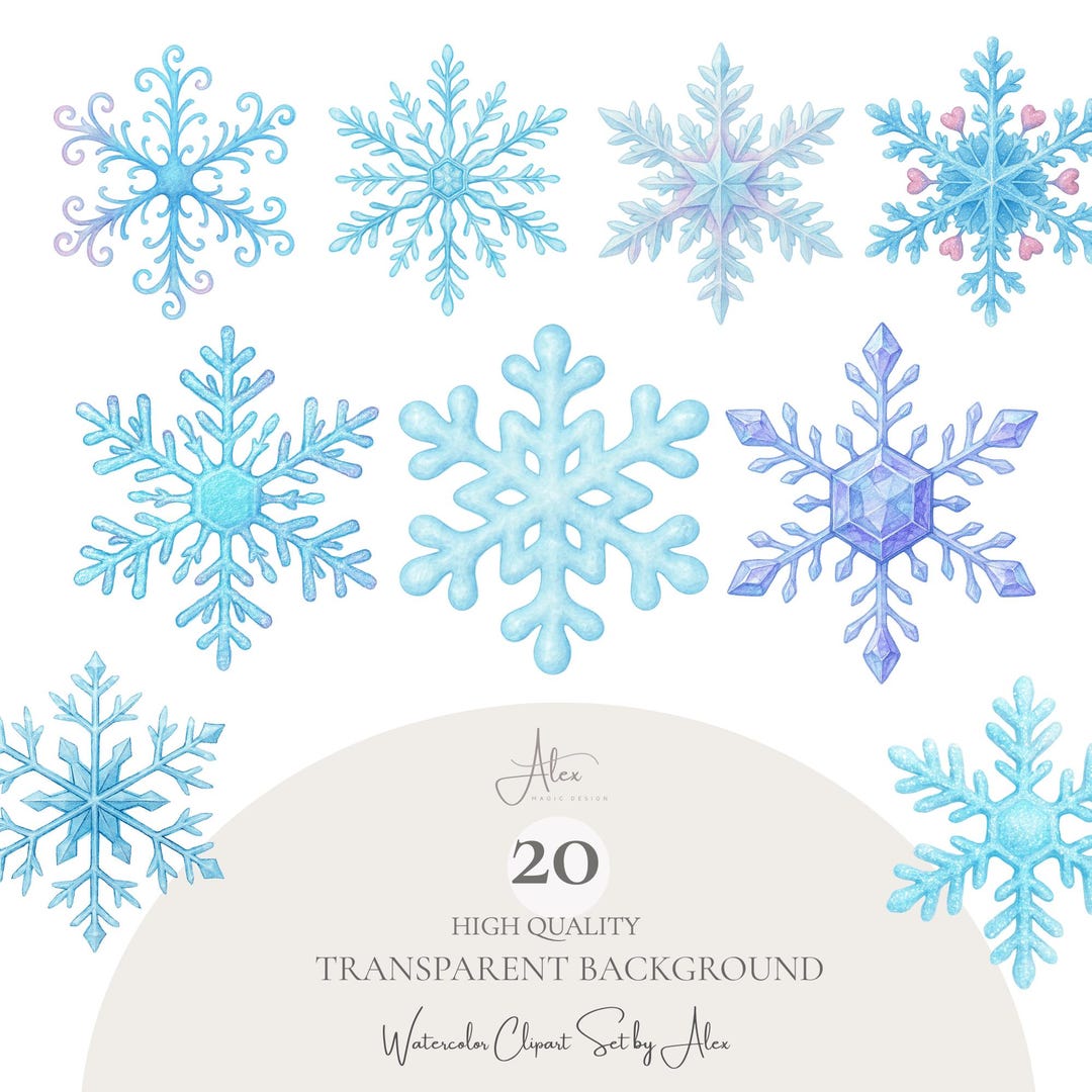 Snowflake Clipart Set, Winter Snowflakes PNG, Icy Blue Snowflake Clip ...