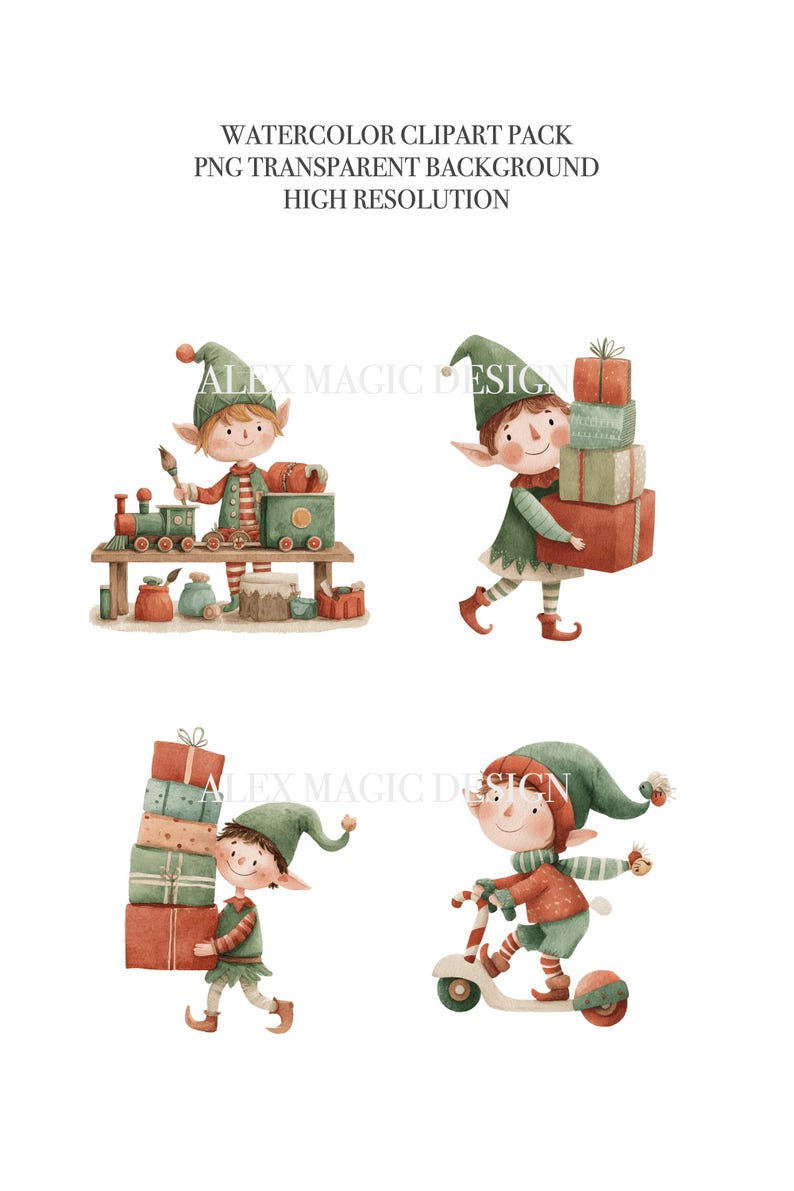 Elf Clipart Set, Cute Christmas Elf PNG Bundle, Whimsical Holiday Elves ...