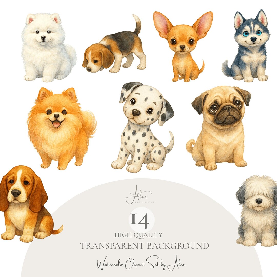 Cute Dog Clipart Set, Puppy PNG Bundle, Fluffy Dog Clipart, Fast ...