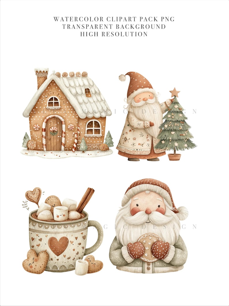 Cozy White Christmas Clipart Set, Pastel Holiday PNG, Cute Santa Bear ...