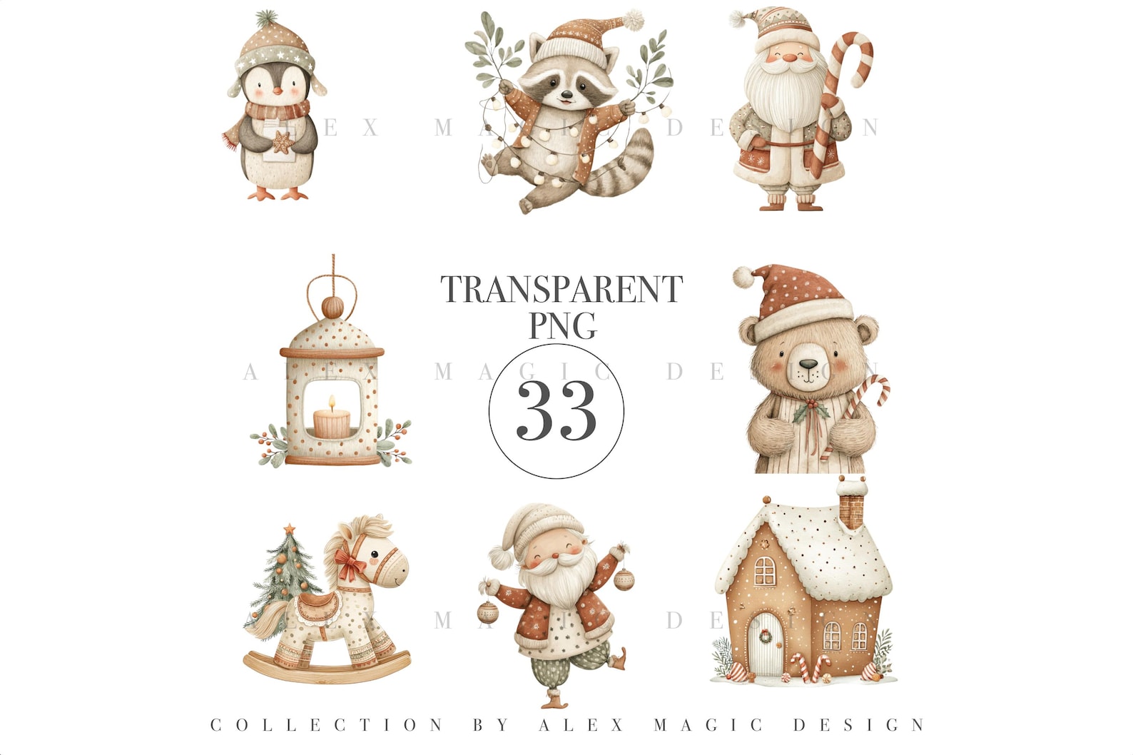 Cozy White Christmas Clipart Set, Pastel Holiday PNG, Cute Santa Bear ...
