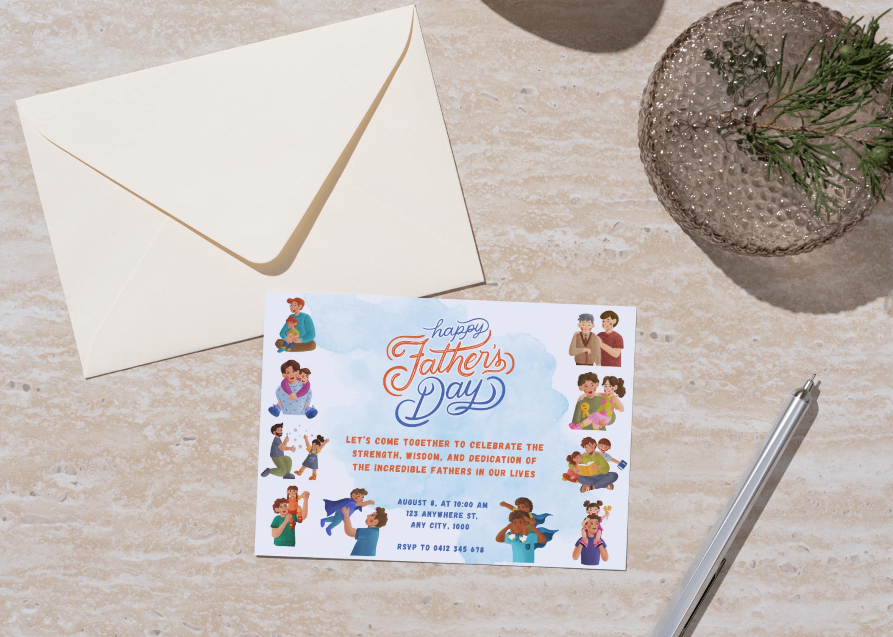 Father’s Day Invitation Template | Editable Canva Download | Cute ...