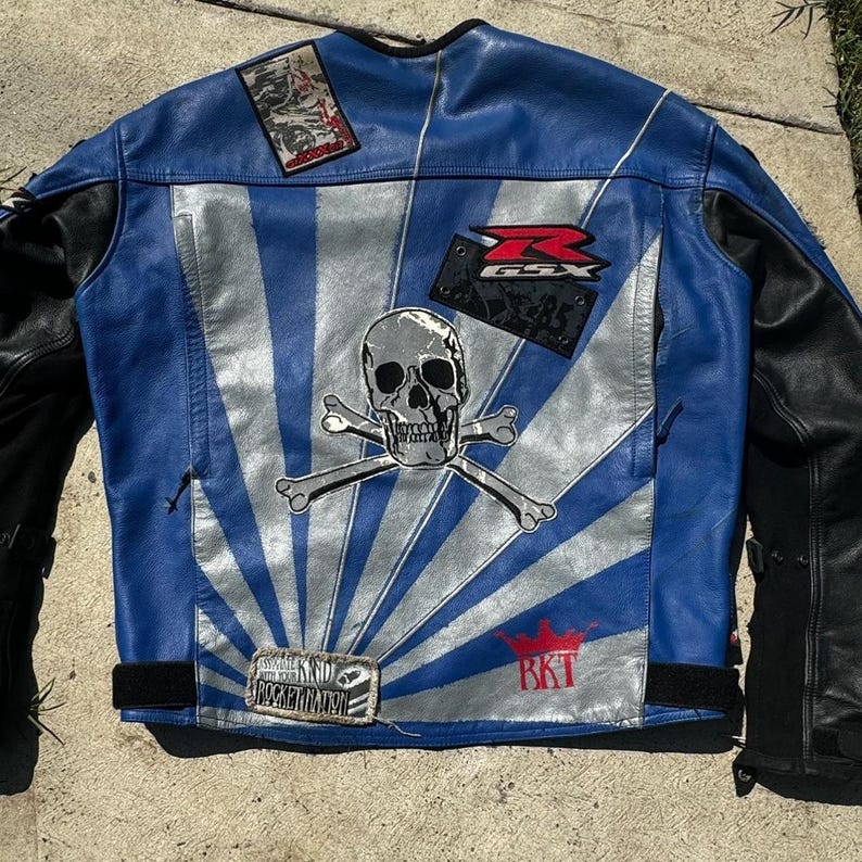 Handmade Suzuki Racing Leather Jacket, Blue GSXR Motorcycle Biker ...