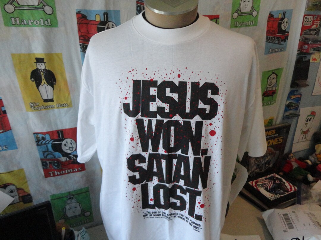 Vintage 90's JESUS CHRIST Won Satan Lost Art 1995 WAMM T Shirt Size 2XL ...