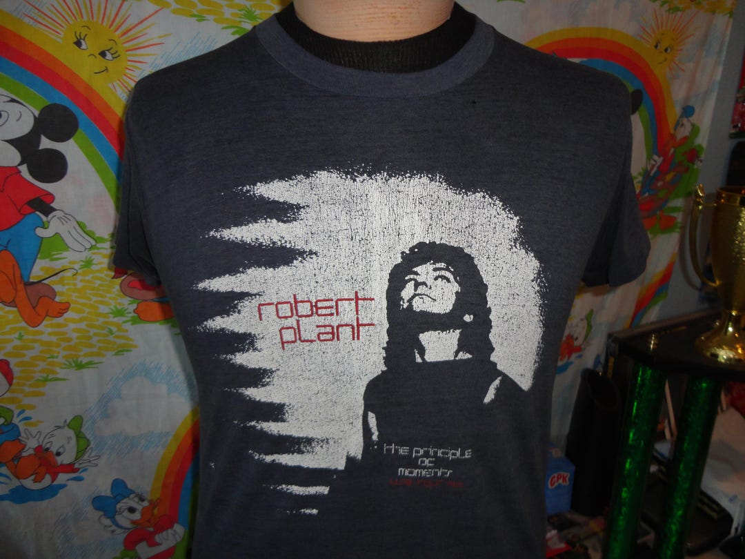 Vintage 80's Robert Plant of Led Zeppelin 1983 Tour Concert Soft Paper Thin Black T Shirt Size M ...