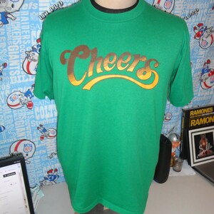 Vintage Cheers TV Promo Classic Script Logo 80's Green T Shirt Size L ...