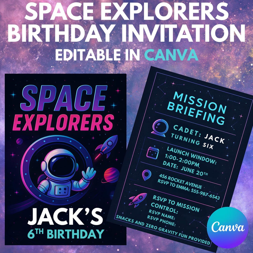 Astronaut-themed Space Party Invite 5x7 Printable, QR RSVP and Mission ...