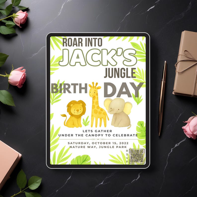 Safari Party Invitation Canva Template With QR RSVP Wild One Birthday ...