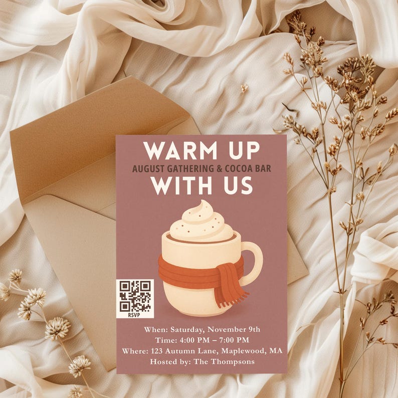 Hot Cocoa Bar Invite – Winter Party Template – Printable 5x7 Canva, QR ...