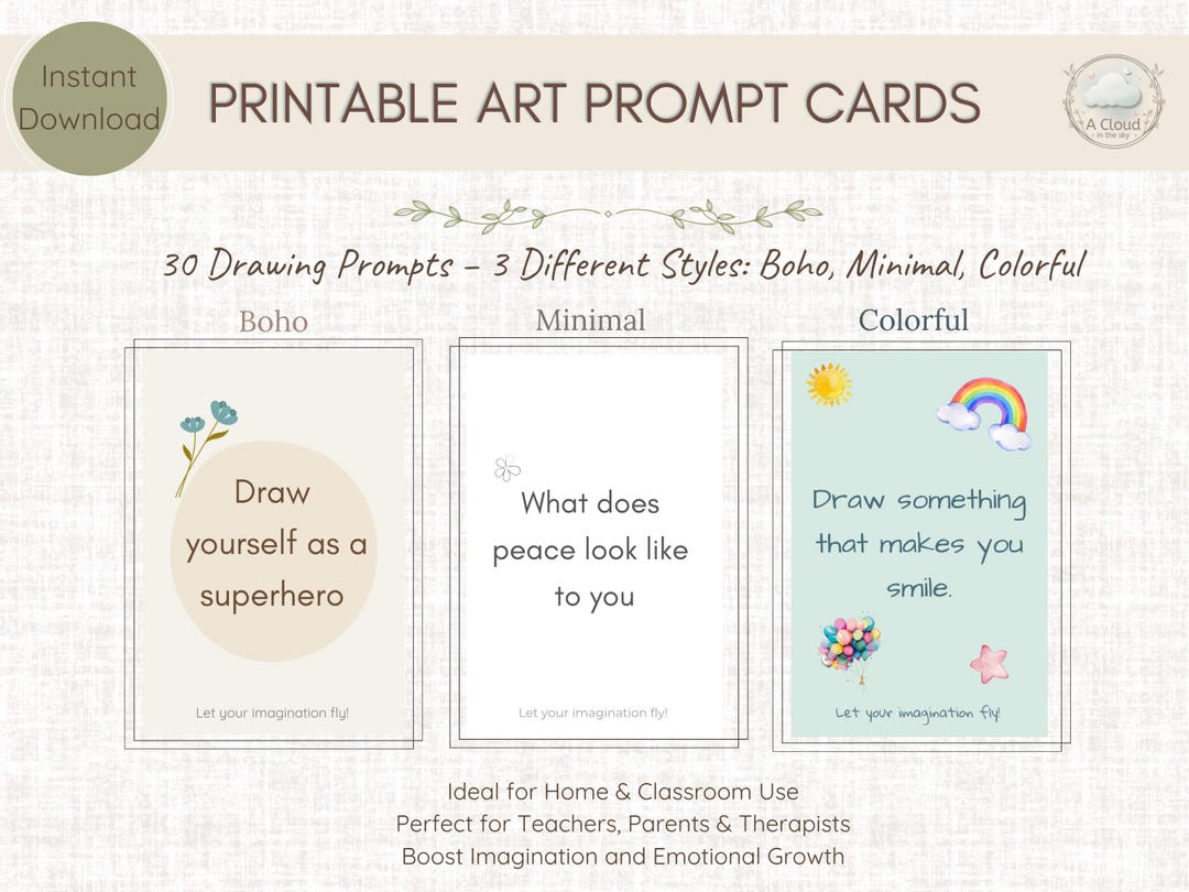 Art Prompt Cards for Kids: Creative Drawing Ideas (PDF Download, Ages 4 ...