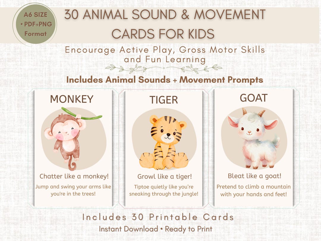 Animal Movement Cards: Gross Motor Skills Activity, Boho Style ...