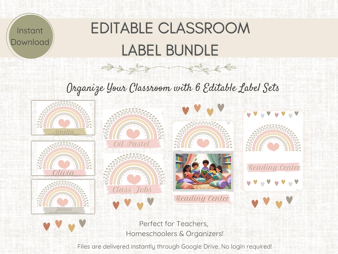Editable Boho Rainbow Classroom Labels for Teachers & Students – Name ...