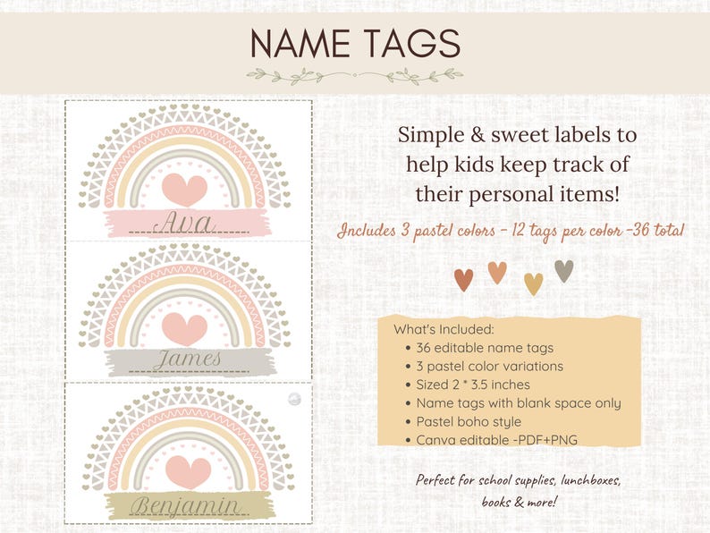 Editable Boho Rainbow Classroom Labels for Teachers & Students – Name ...