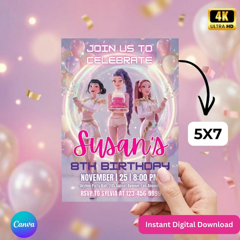 KPOP Demon Hunters Invitation, KPOP Demon Hunters Birthday Invitation ...