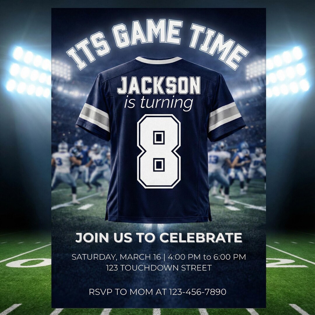 Football Birthday Invitation, Sports Theme Style Party Invitation ...