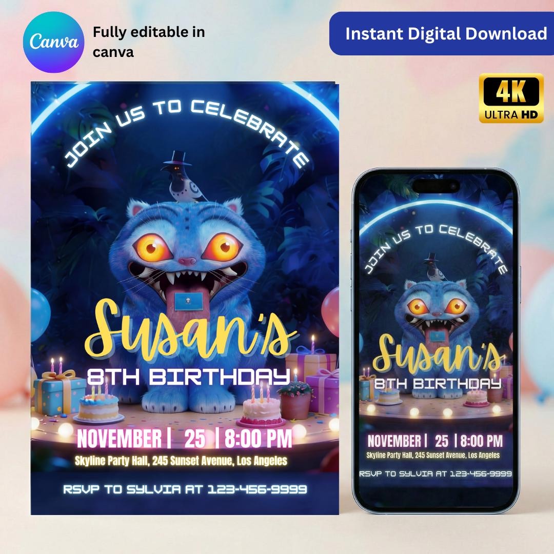 Kpop Demon Hunters Derpy Birthday Invitation – Printable Digital Card ...