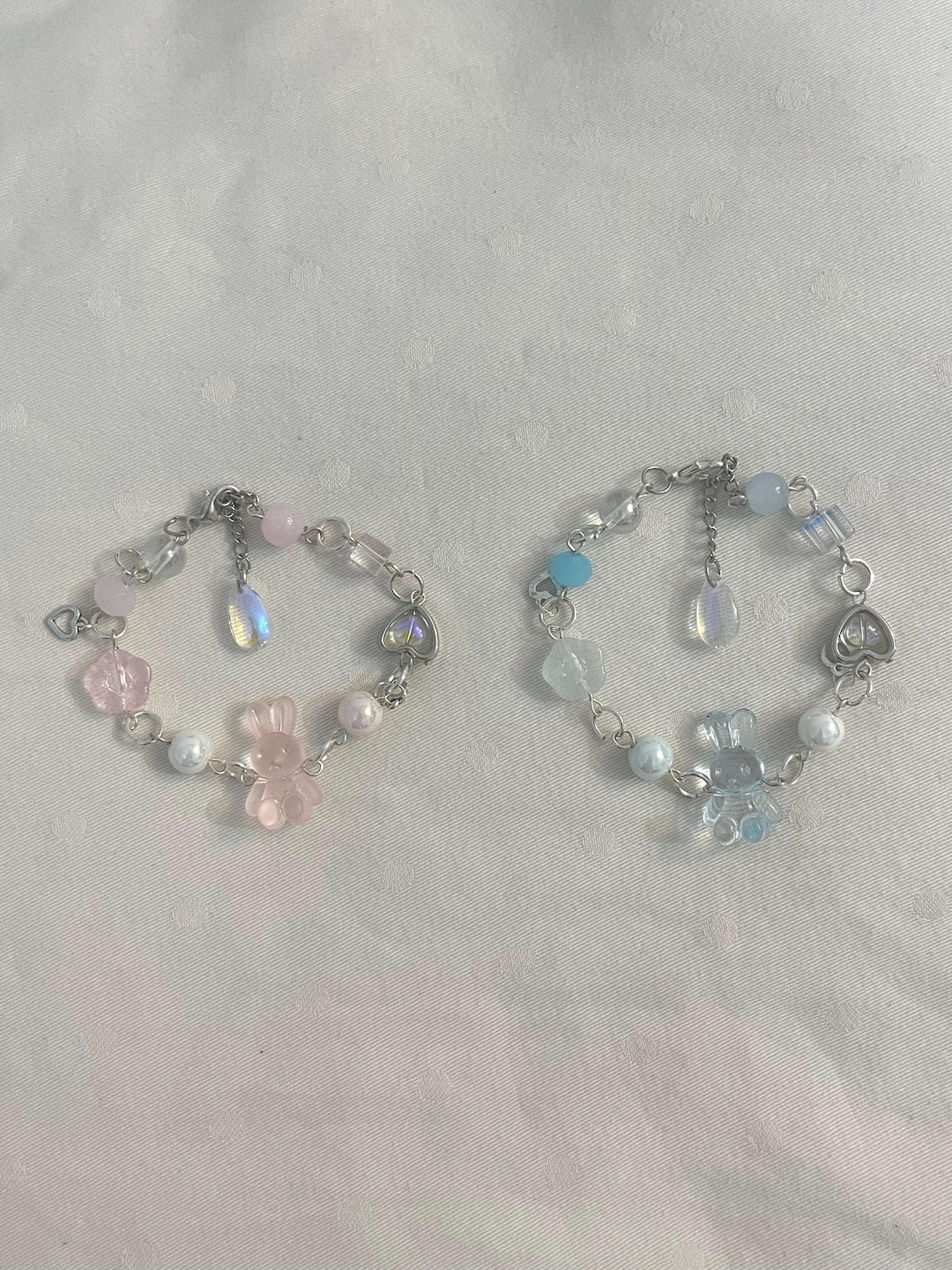 Miffy Beaded Couple Bracelet, Pink & Blue Glass Beads, Y2K Style, Gifts ...