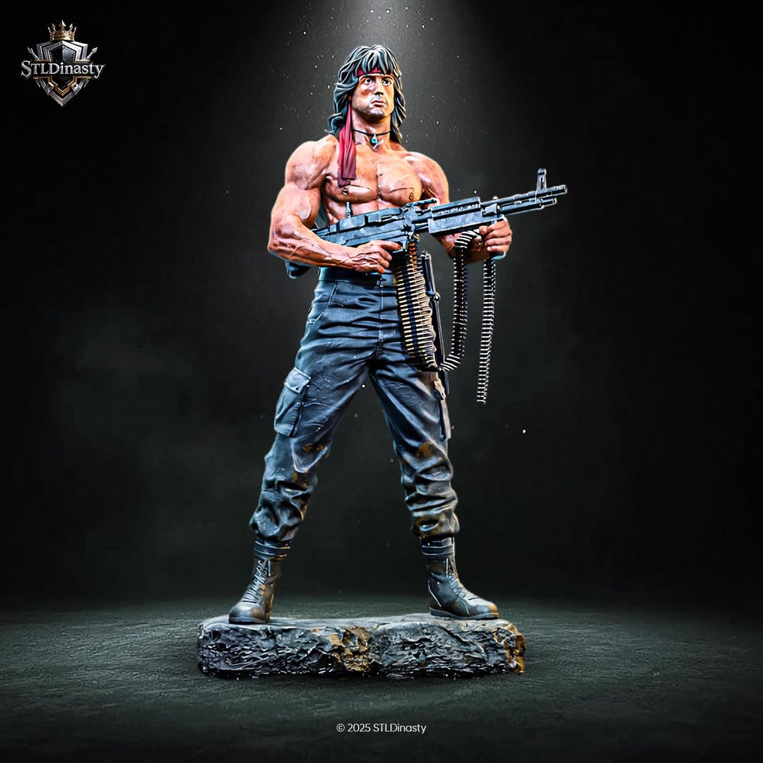 Rambo STL File – 80s Action Fanart 3D Print | Jungle Warfare Pose With ...
