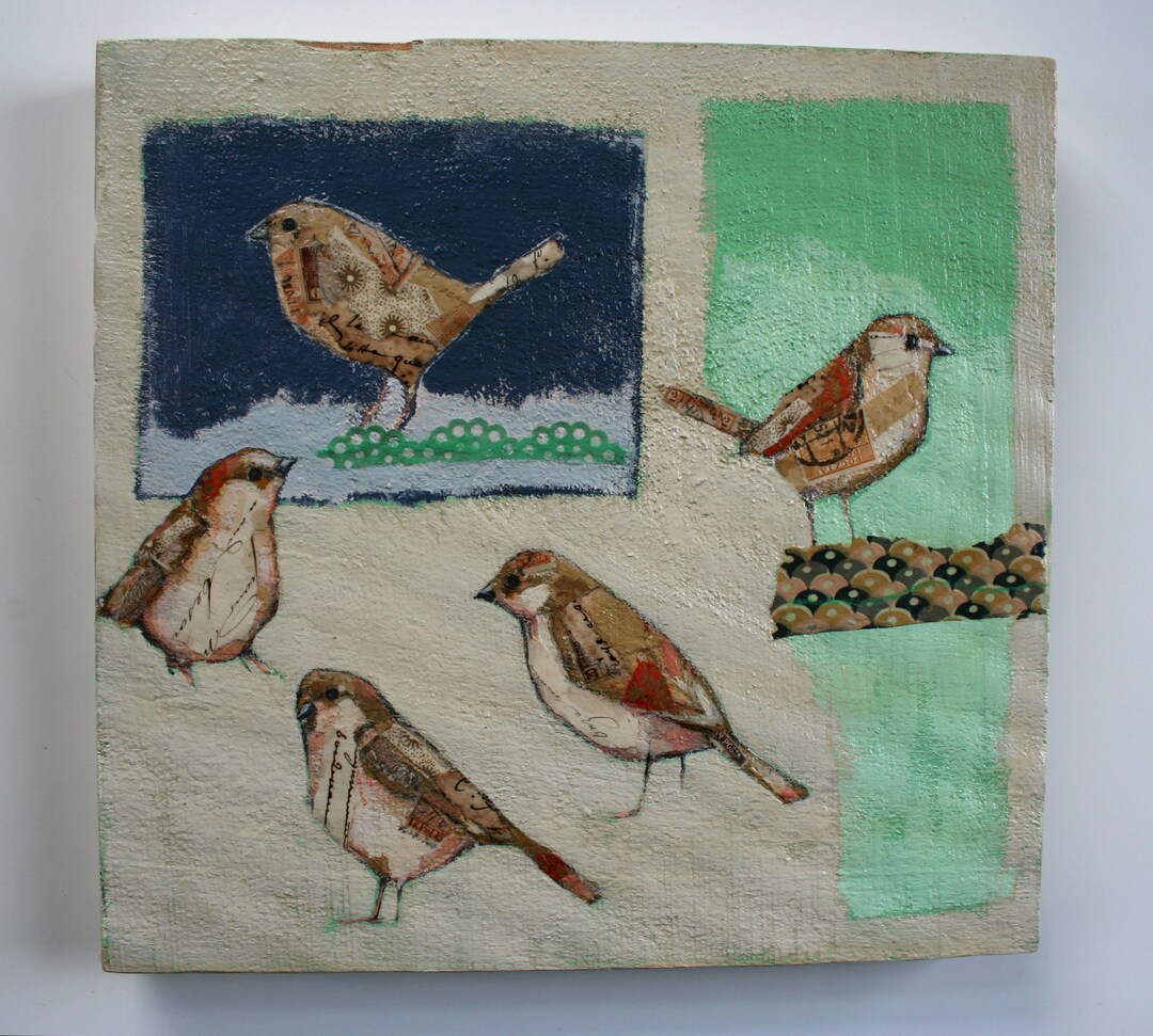 Sparrows Birds Flock Painting Original A2n2koon Textured Wall Art on ...