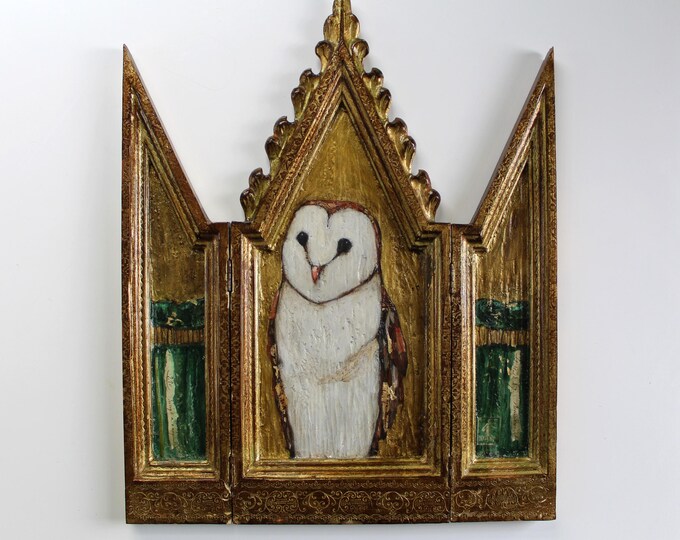 Owl Trees Forest Bird Painting Original A2n2koon Wall Art Vintage Gold ...