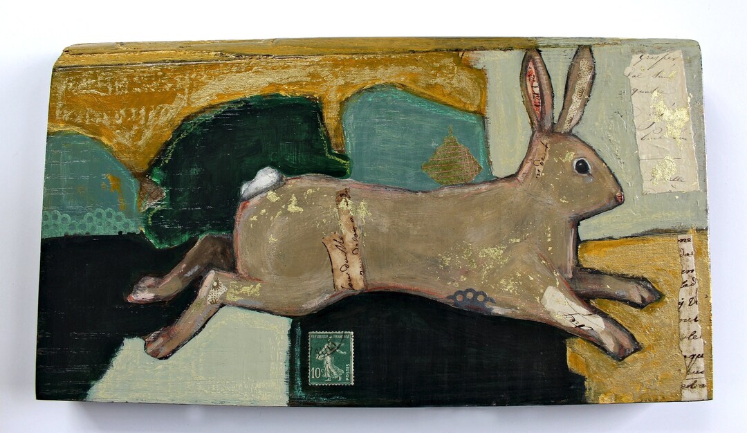 Bunny Rabbit Running Landscape Painting Original A2n2koon Wall Art ...