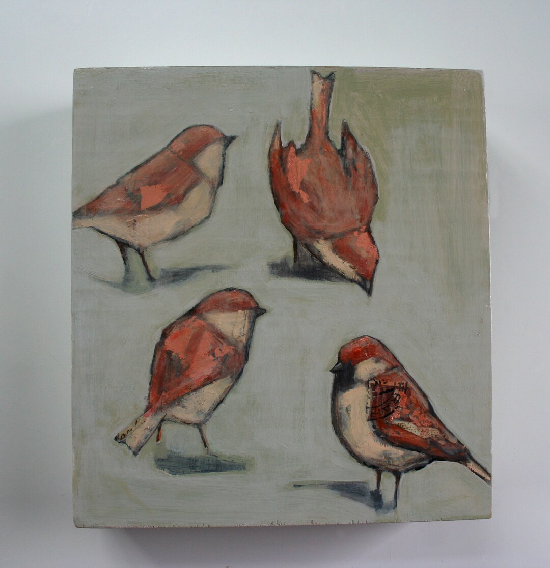Soft Sparrows Bird Flock Painting Original A2n2koon Textured Wall Art ...