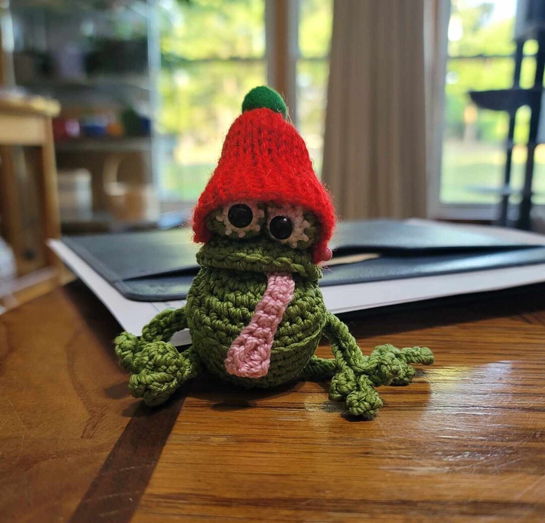 Amigurumi Frog in a Boggin', Comical Hand Made Crochet Frog in a Hat ...