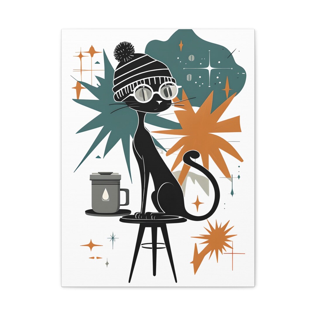 Poster, Atomic Cat Posters, Cool Cat Wall Art, Retro Feline Decor, Mid ...