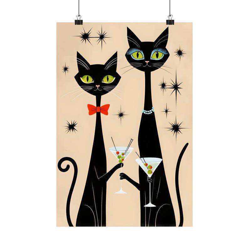 Atomic Cat Matte Vertical Posters, Mid-century Modern Feline Wall Art ...